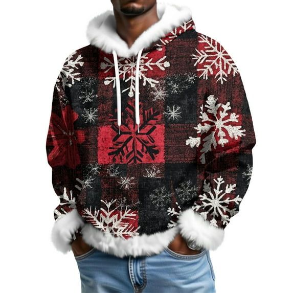 CharmCyan Men's Christmas Printed Fleece Lined Hoodie | Faux Trim Party ...