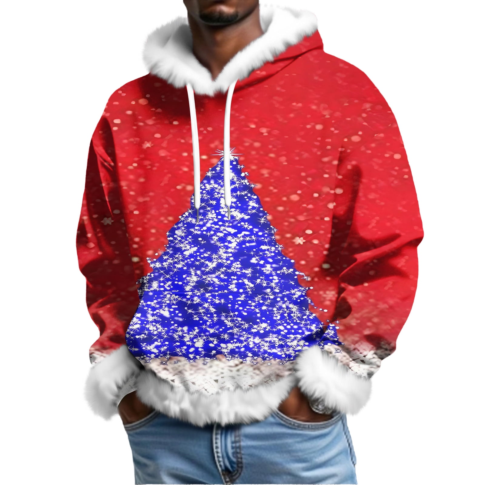 CharmCyan Men's Christmas Santa Claus Print Hooded Sweatshirt Long ...