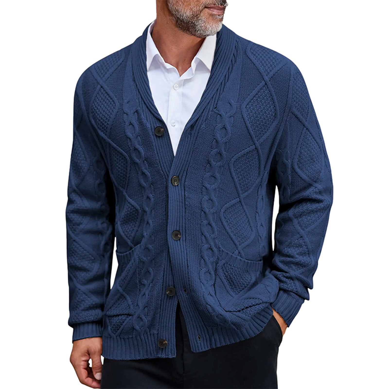 CharmCyan Men's Classic Cable Knit Cardigan Sweater with Button Down ...