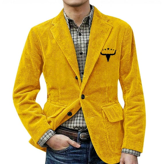 CharmCyan Men’s Corduroy Blazer with Western Bull Head Embroidery ...