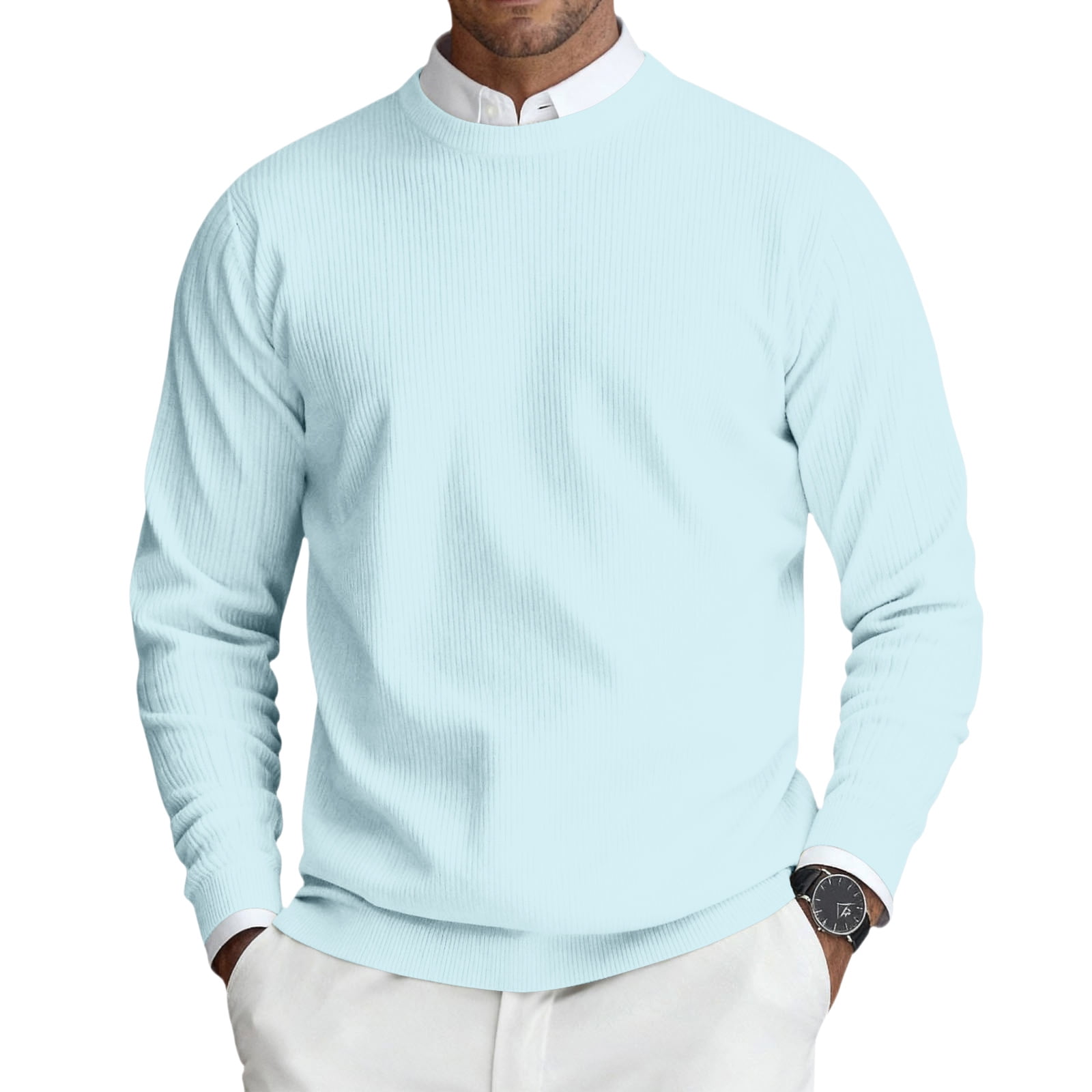 CharmCyan Men’s Crewneck Pullover Sweater Long Sleeve Ribbed Knit ...