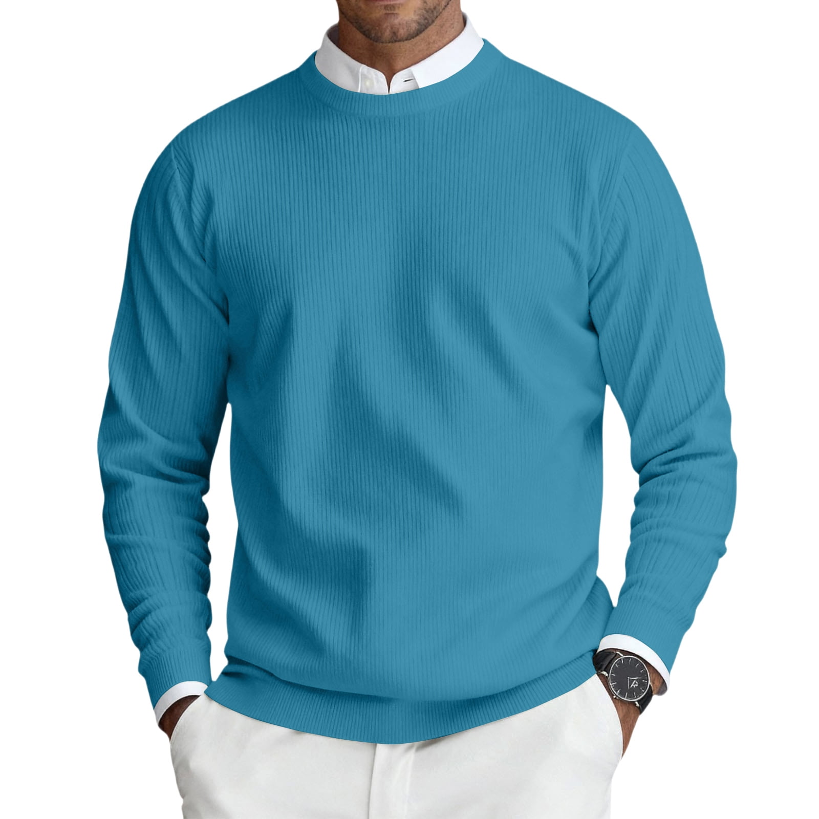 CharmCyan Men’s Crewneck Pullover Sweater Long Sleeve Ribbed Knit ...