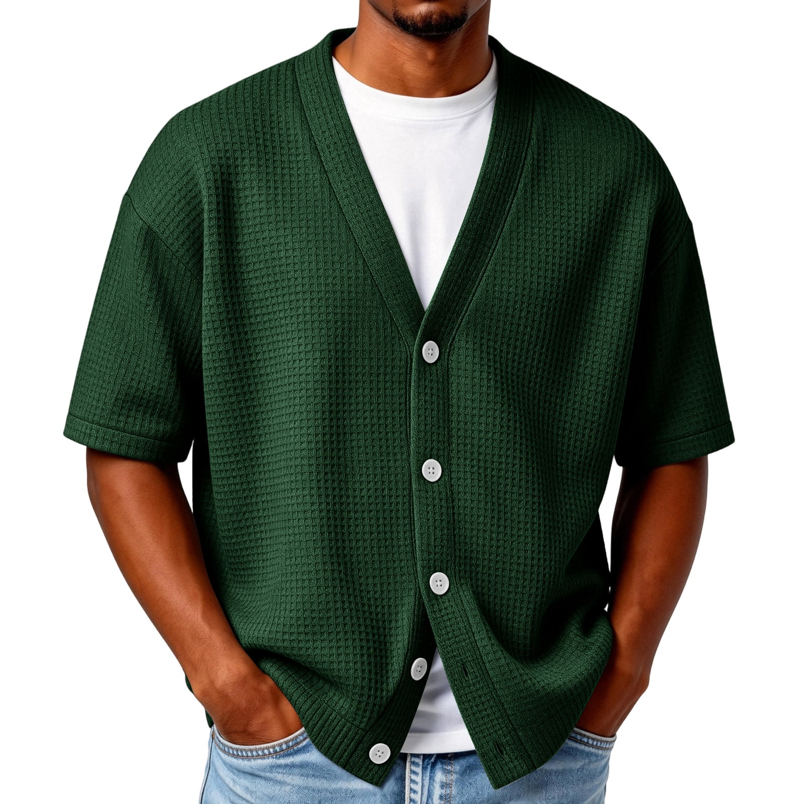CharmCyan Men's Fashion Knit Casual Short Sleeve Cardigan | Lightweight ...