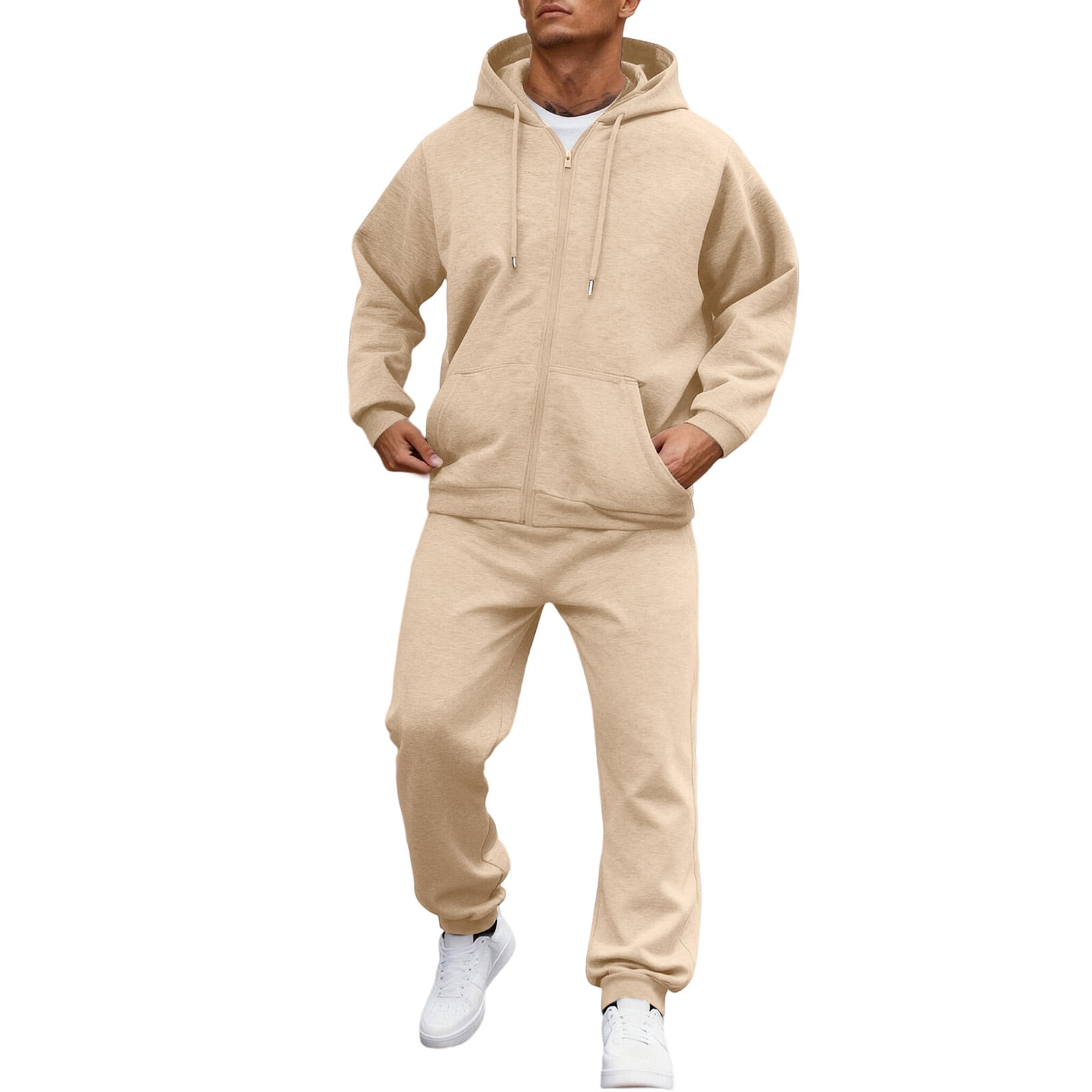 CharmCyan Men's Fleece-Lined Thermal Two-Piece Tracksuit | Solid Color ...