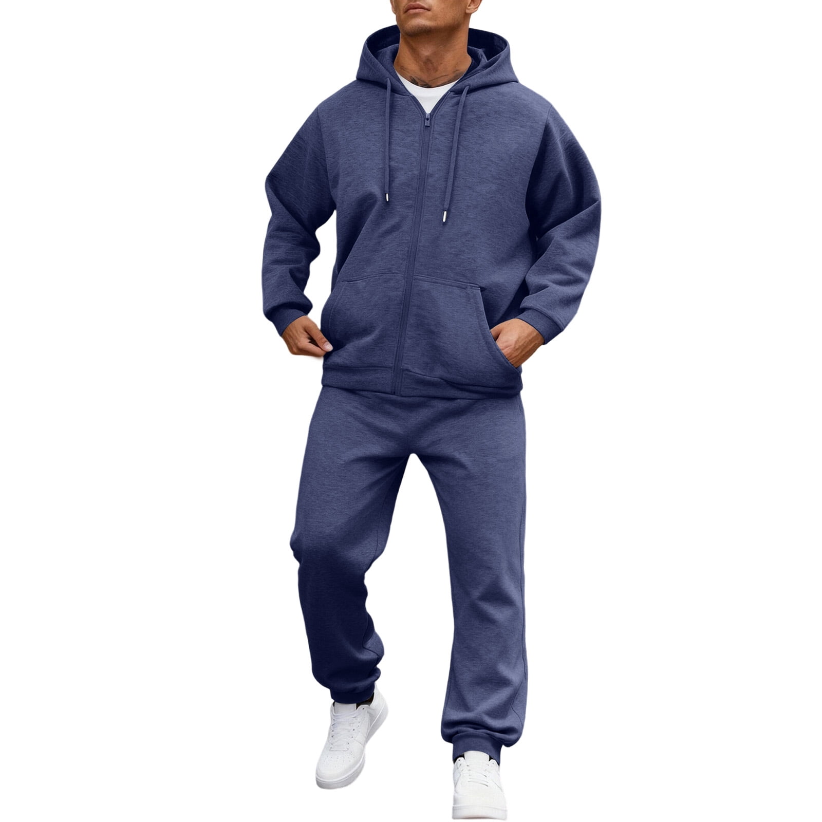 CharmCyan Men's Fleece-Lined Thermal Two-Piece Tracksuit | Solid Color ...