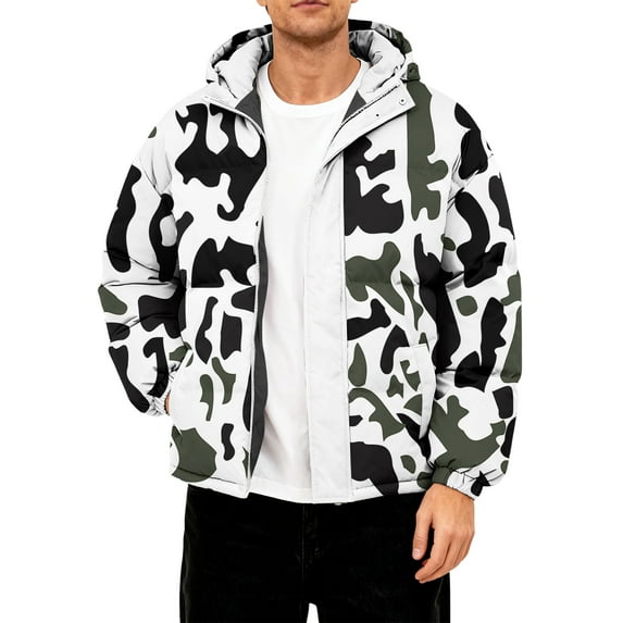 CharmCyan Men's Hooded Puffer Jacket with Camouflage Print Full Zip ...