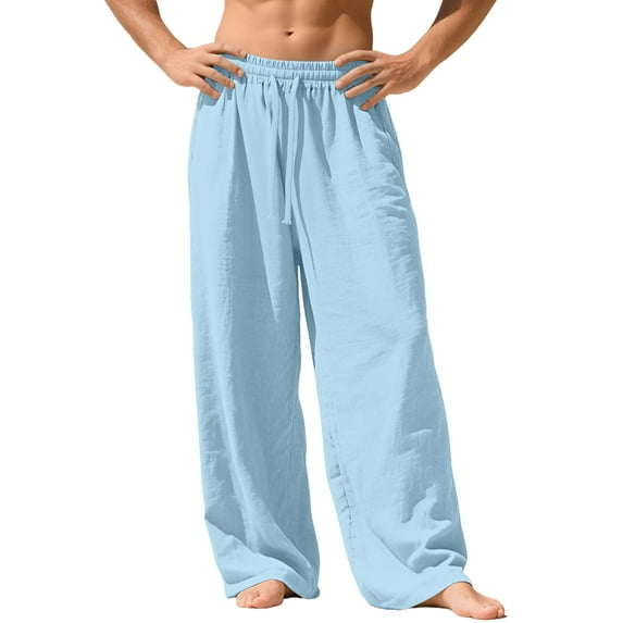 CharmCyan Men's Lightweight Cotton Linen Relaxed Fit Drawstring Waist ...