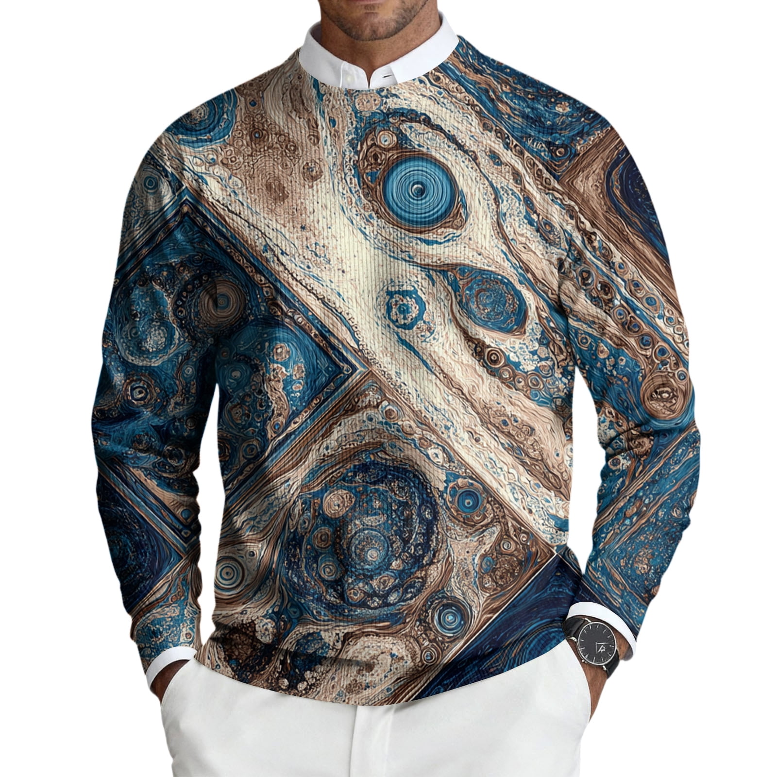 CharmCyan Men’s Long Sleeve Crewneck Pullover with Abstract Pattern ...