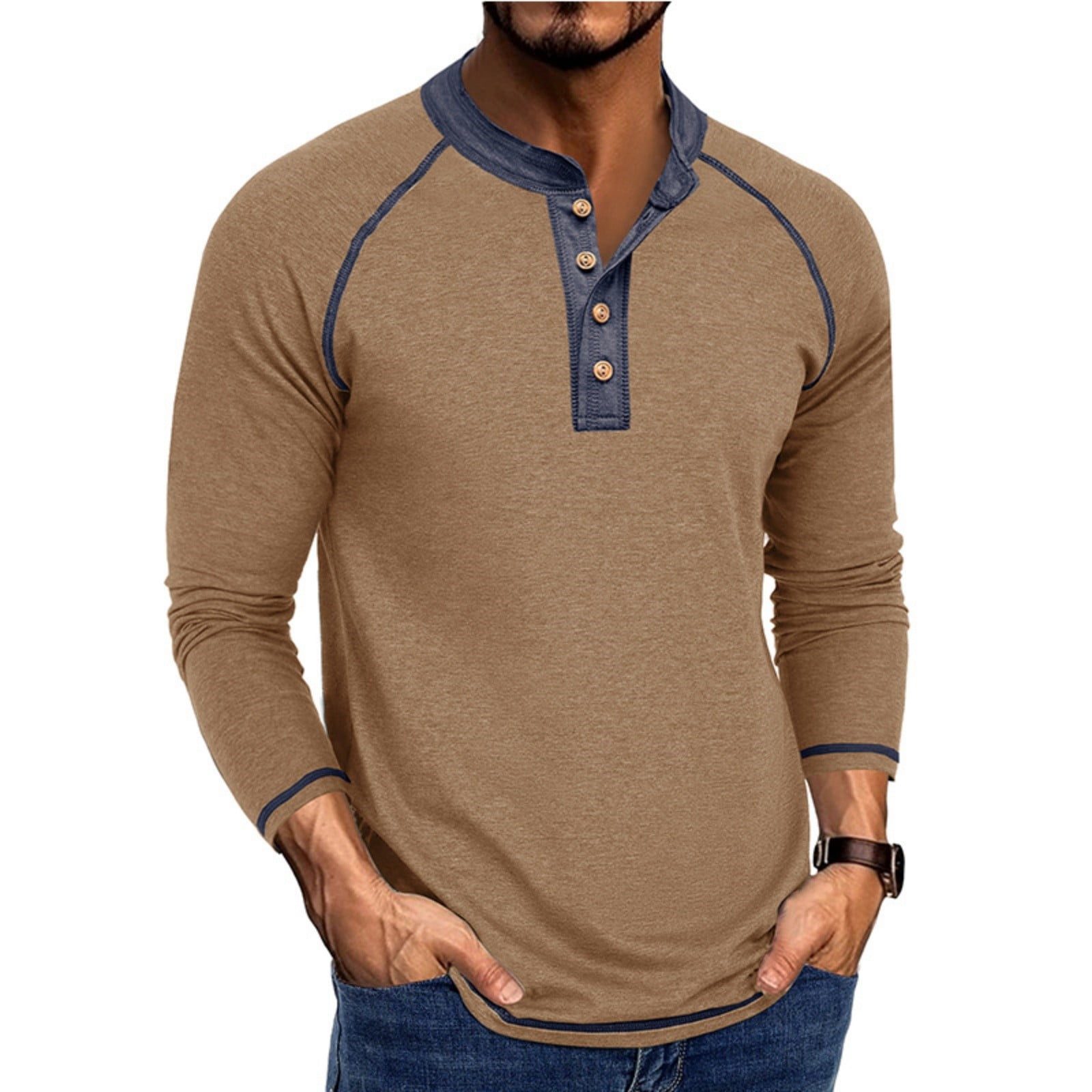 CharmCyan Men’s Long Sleeve Henley Shirt, Casual Slim Fit Contrast ...