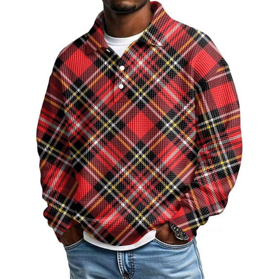 CharmCyan Men’s Long Sleeve Plaid Pullover Shirt Casual Button Down ...