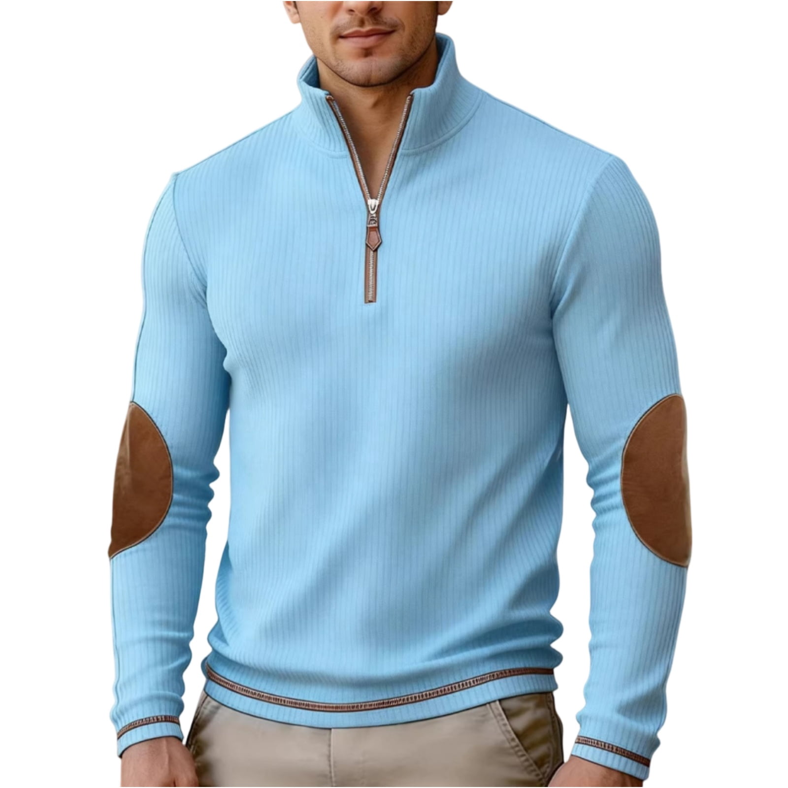 CharmCyan Men’s Long Sleeve Pullover with Quarter Zip and Suede ...