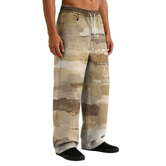 CharmCyan Men’s Loose Fit Digital Camouflage Print Wide Leg Pants with ...
