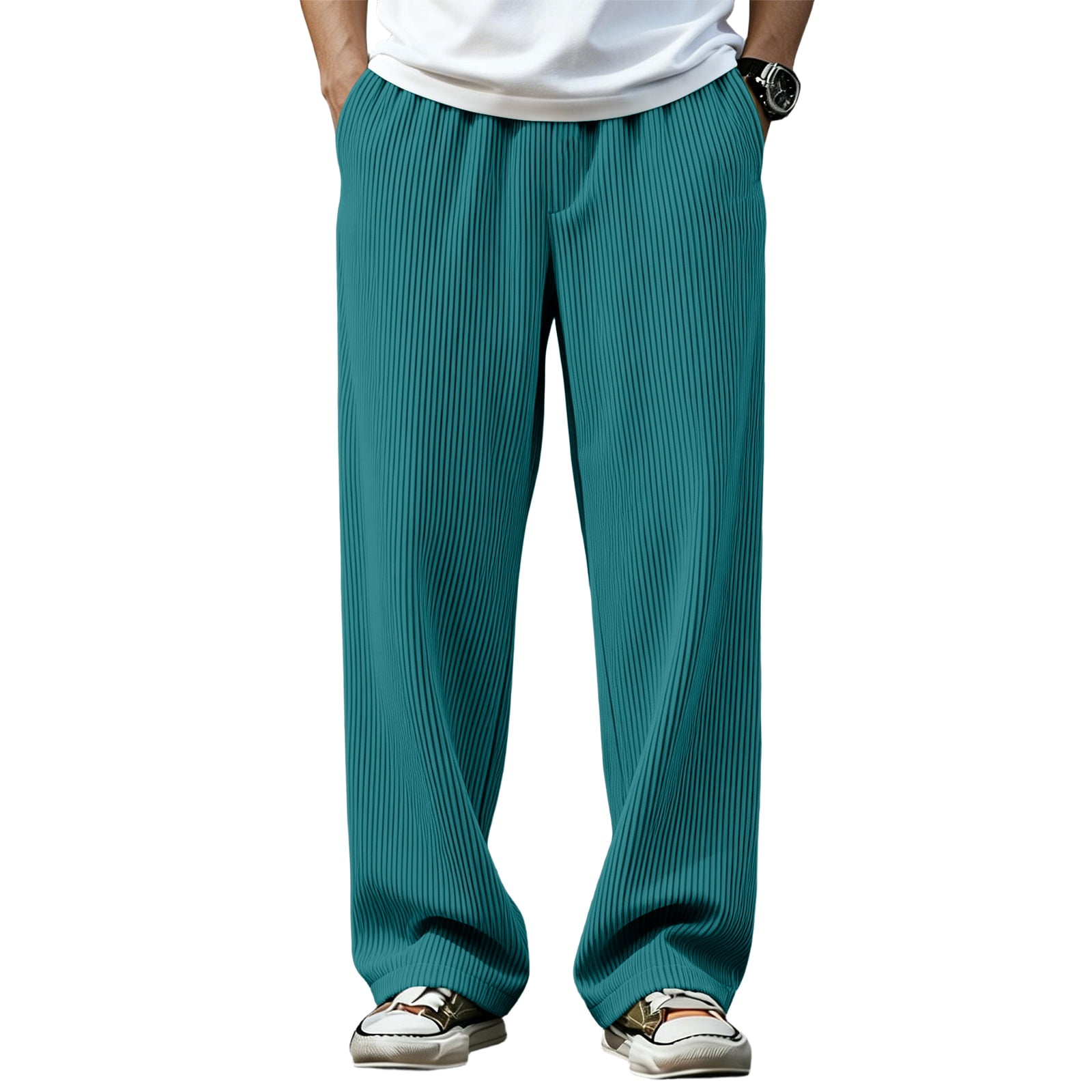CharmCyan Men’s Loose Fit Pleated Wide Leg Trousers Casual Elastic ...