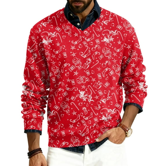 CharmCyan Men’s Pullover Knit Sweater with Festive Tree and Character ...
