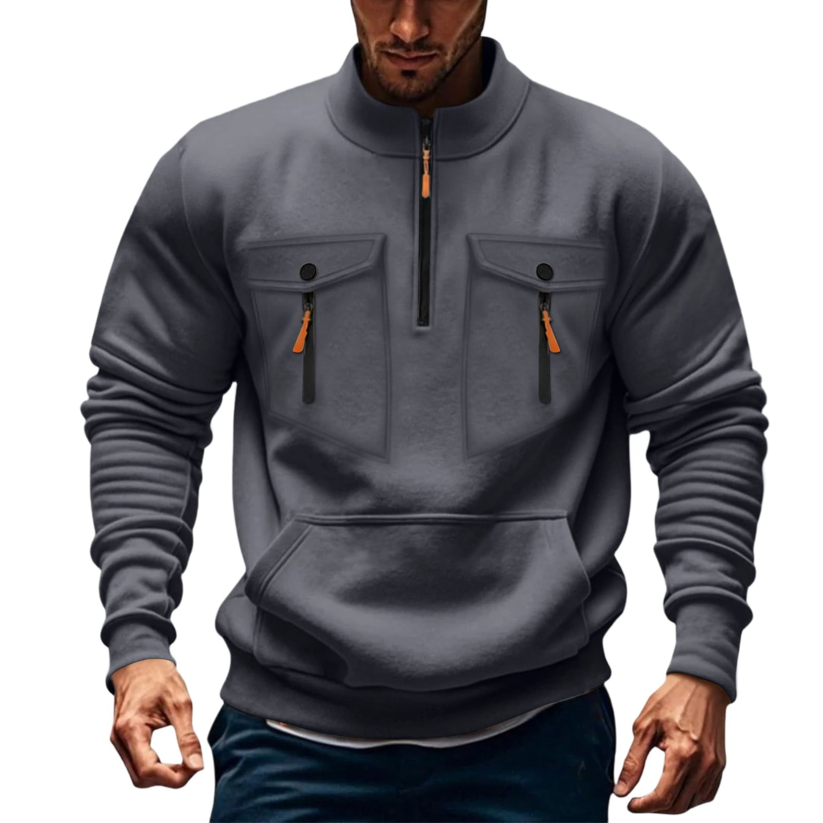 CharmCyan Men’s Quarter Zip Pullover Sweatshirt with Chest Zipper ...