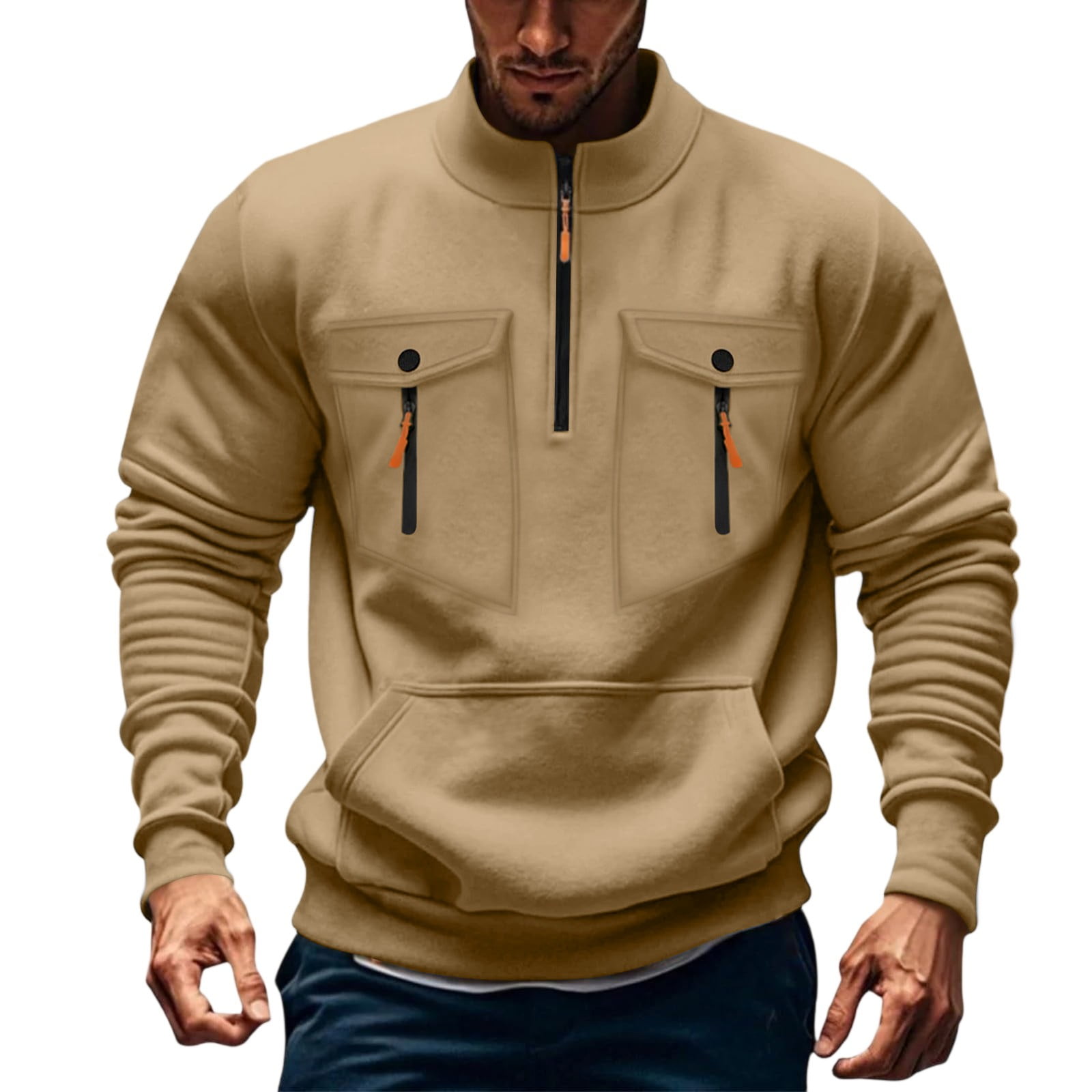 CharmCyan Men’s Quarter Zip Pullover Sweatshirt with Chest Zipper ...