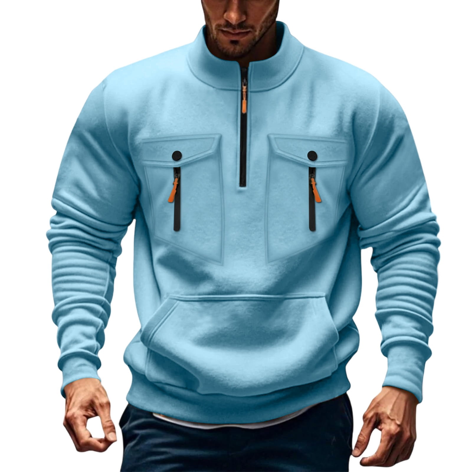 CharmCyan Men’s Quarter Zip Pullover Sweatshirt with Chest Zipper ...