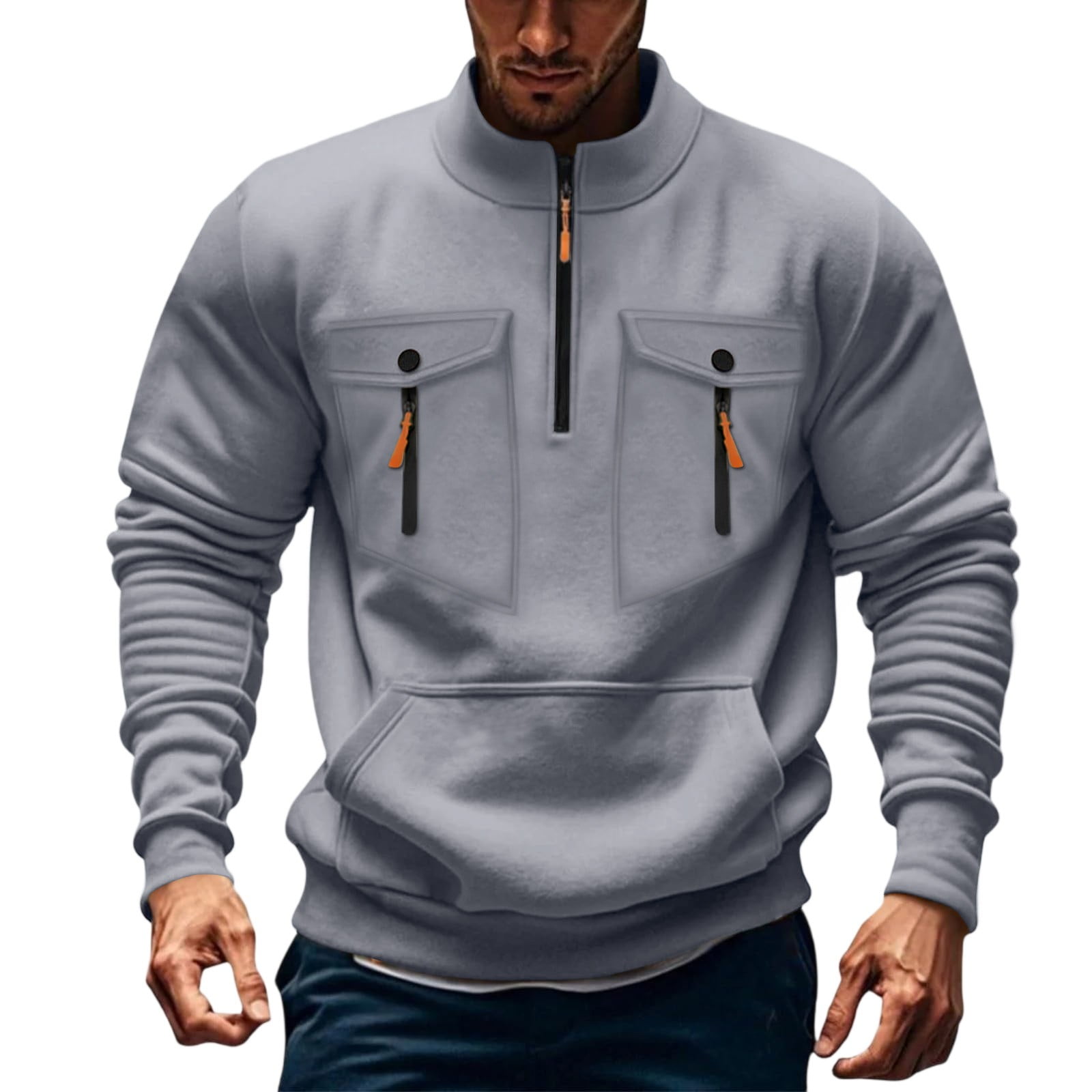 CharmCyan Men’s Quarter Zip Pullover Sweatshirt with Chest Zipper ...