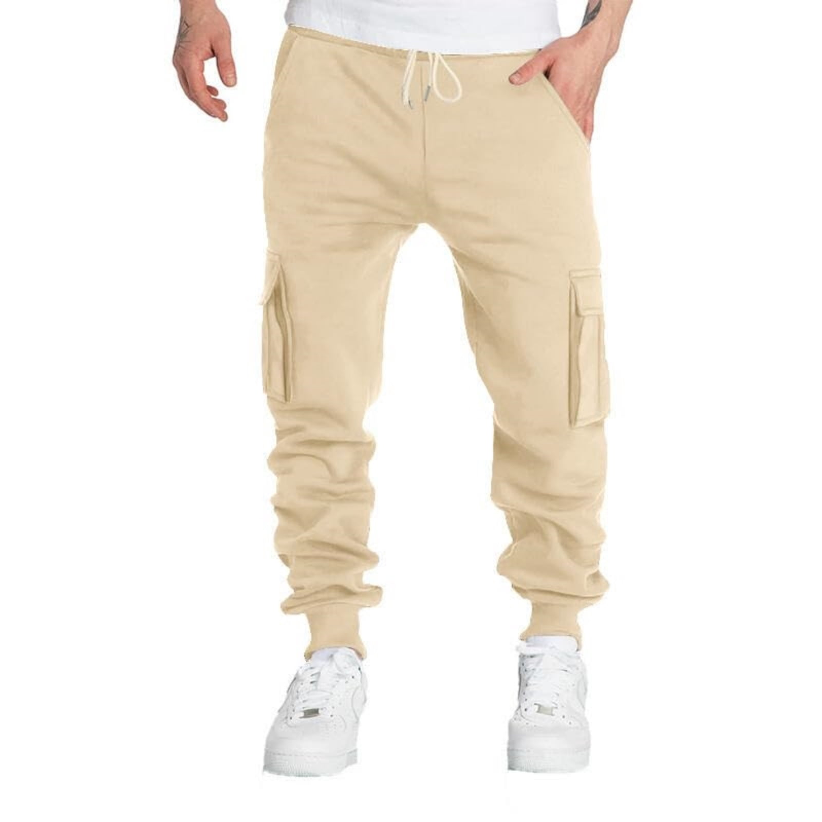 CharmCyan Men's Red Cargo Jogger Sweatpants with Drawstring Waist ...