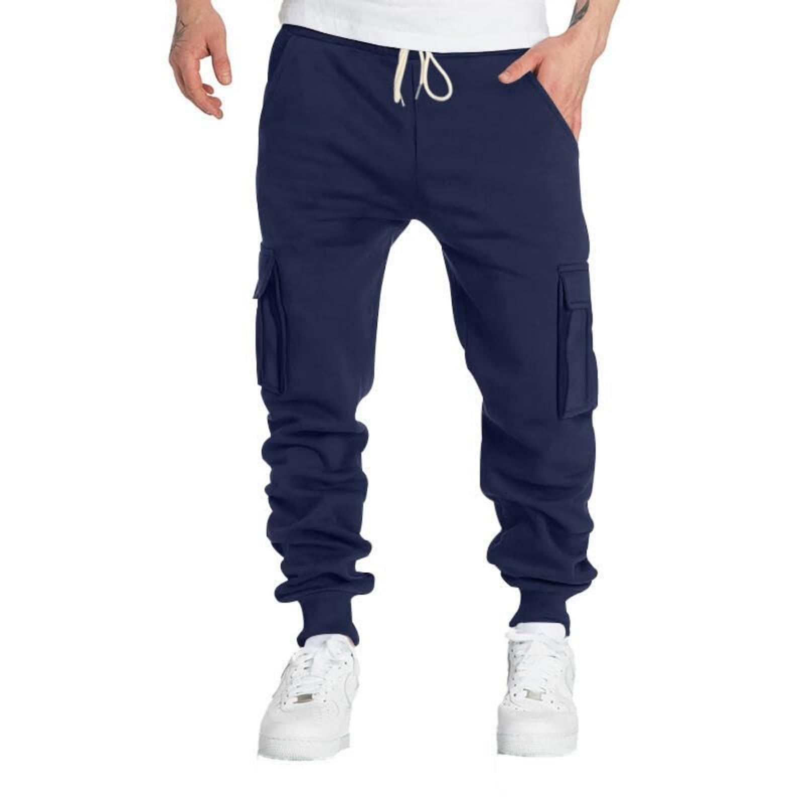 CharmCyan Men's Red Cargo Jogger Sweatpants with Drawstring Waist ...