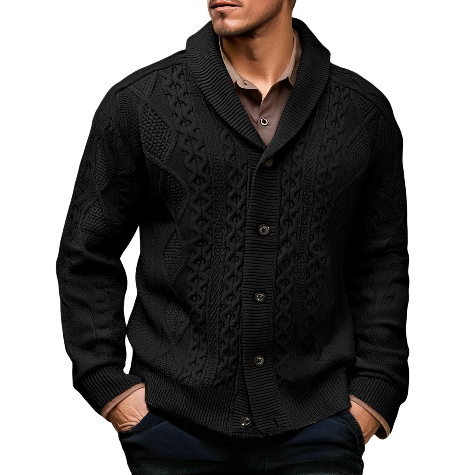 CharmCyan Men’s Shawl Collar Cable Knit Cardigan Sweater Button Down ...