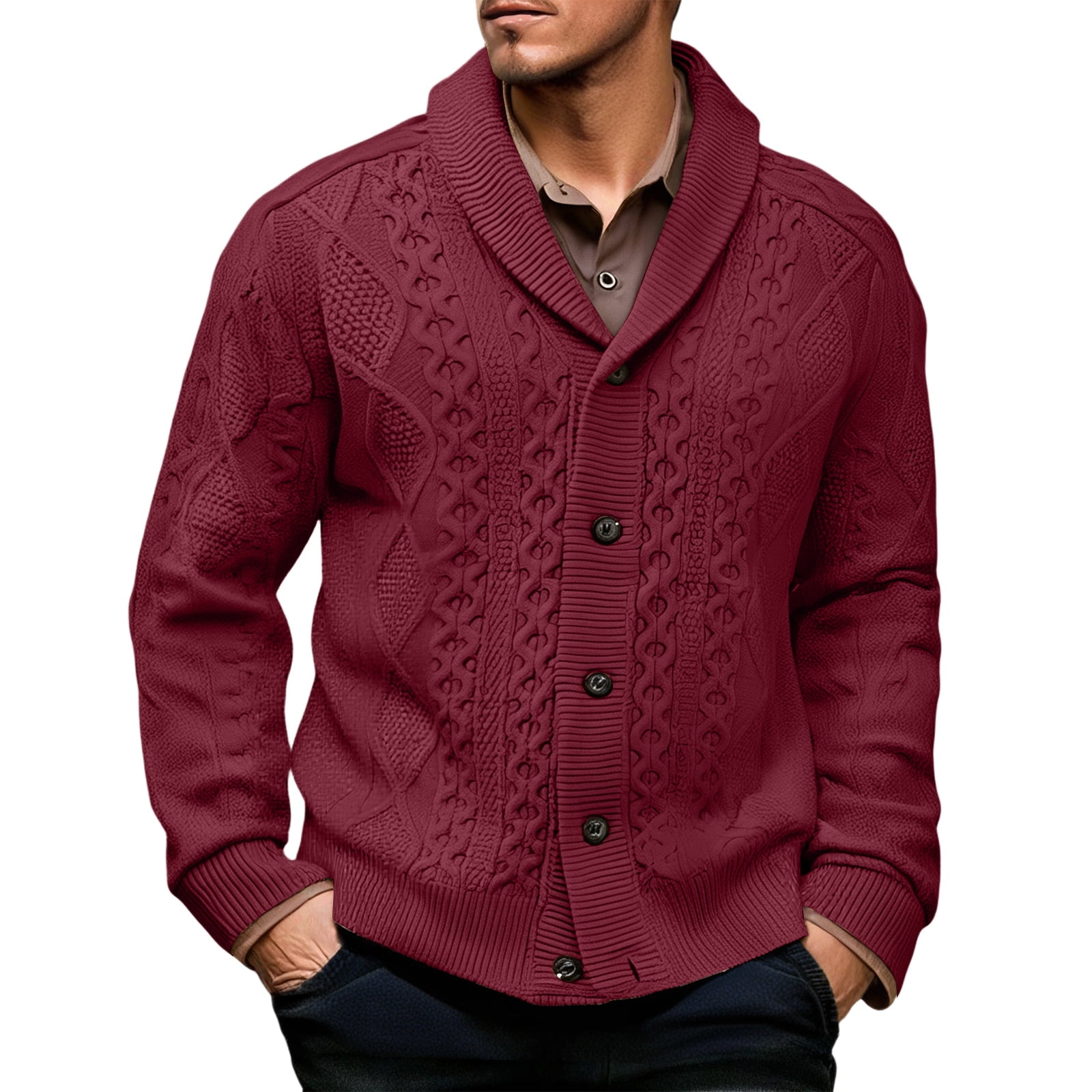 CharmCyan Men’s Shawl Collar Cable Knit Cardigan Sweater Button Down ...