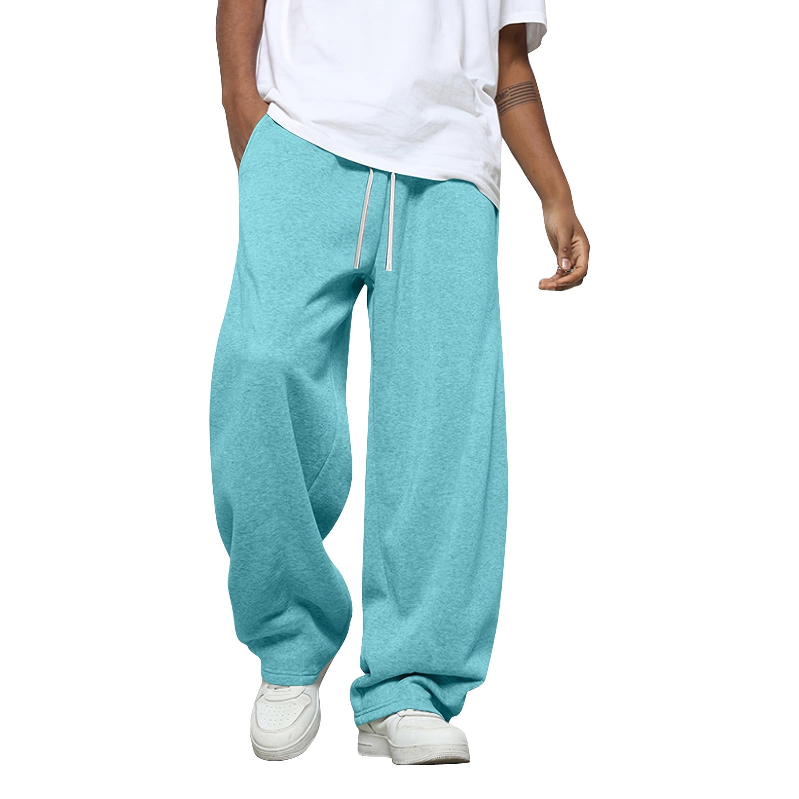 CharmCyan Men's Solid Color Loose Wide Leg Sweatpants Men's Casual ...