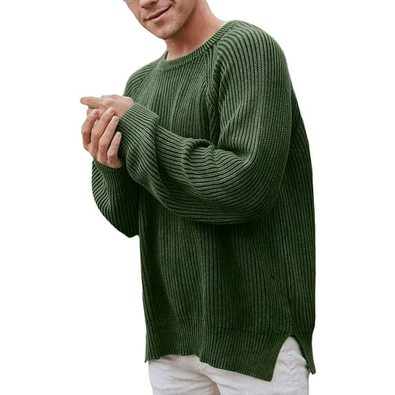 CharmCyan Men's Solid-color Long-sleeved Round-neck Pullover, Knitted ...