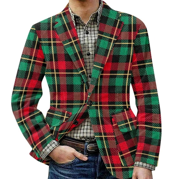 CharmCyan Men's Ugly Christmas Corduroy Warm Pocket Suit Jacket ...