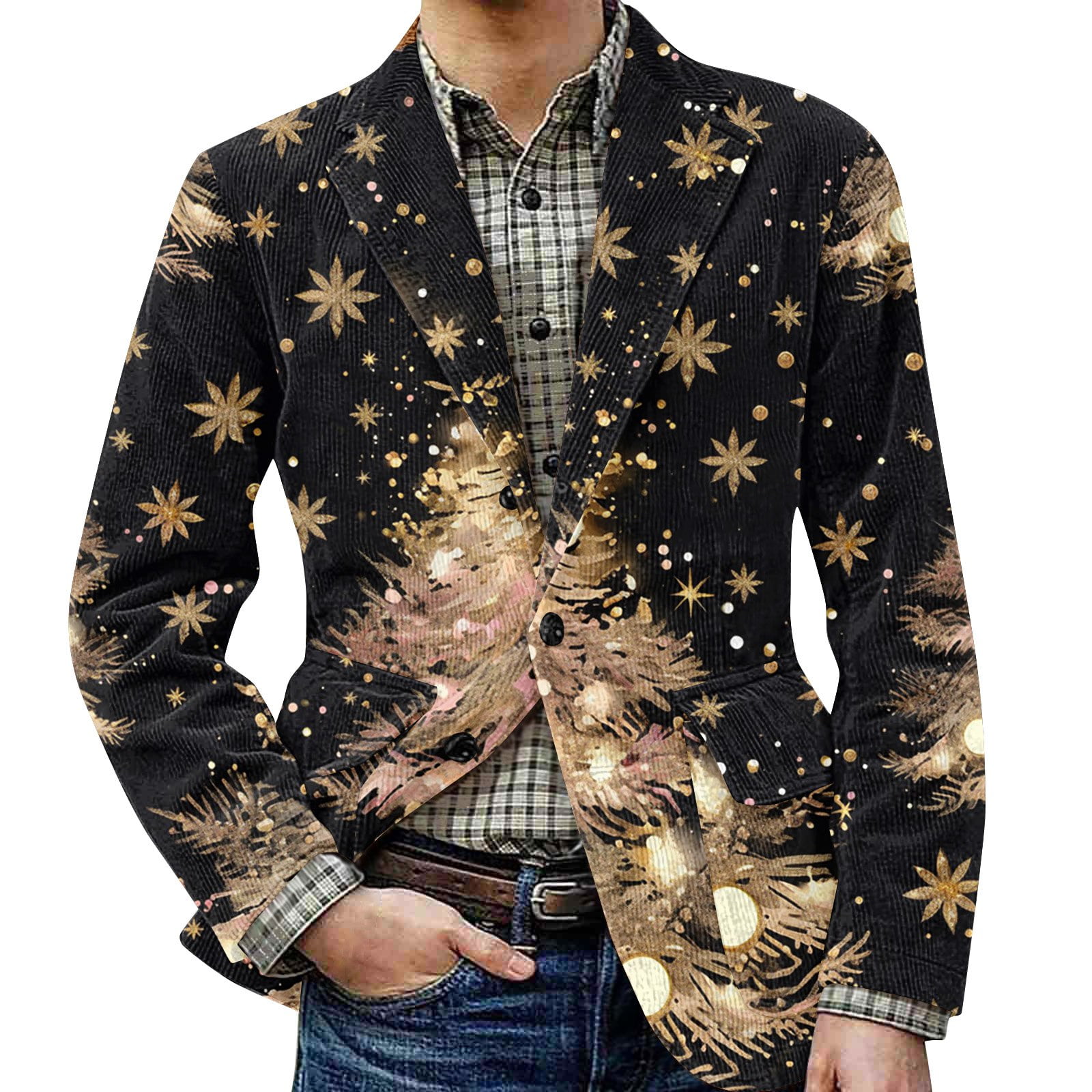 CharmCyan Men's Ugly Christmas Corduroy Warm Pocket Suit Jacket ...
