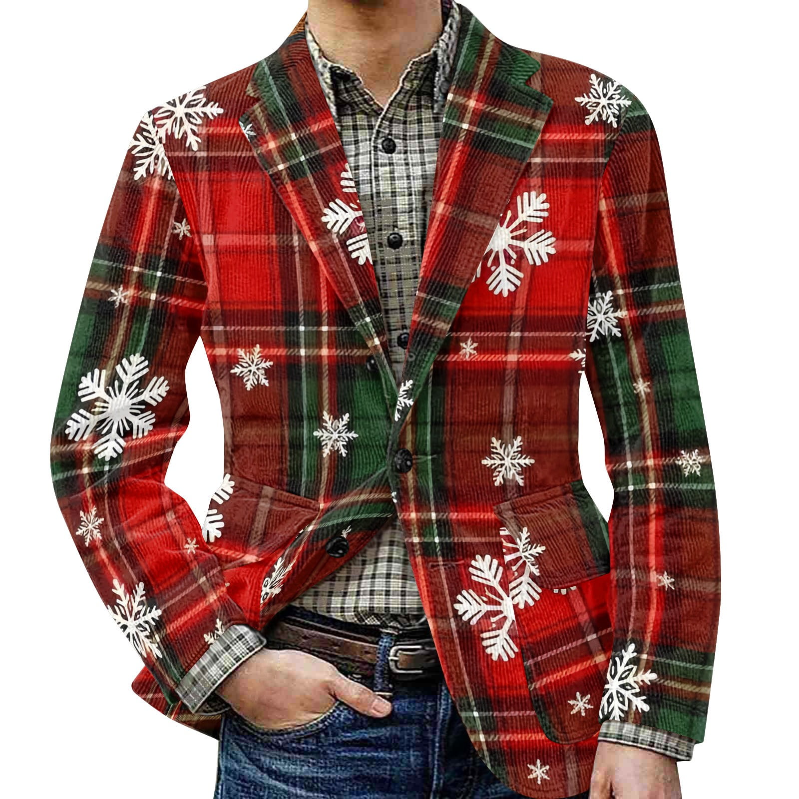 CharmCyan Men's Ugly Christmas Corduroy Warm Pocket Suit Jacket ...