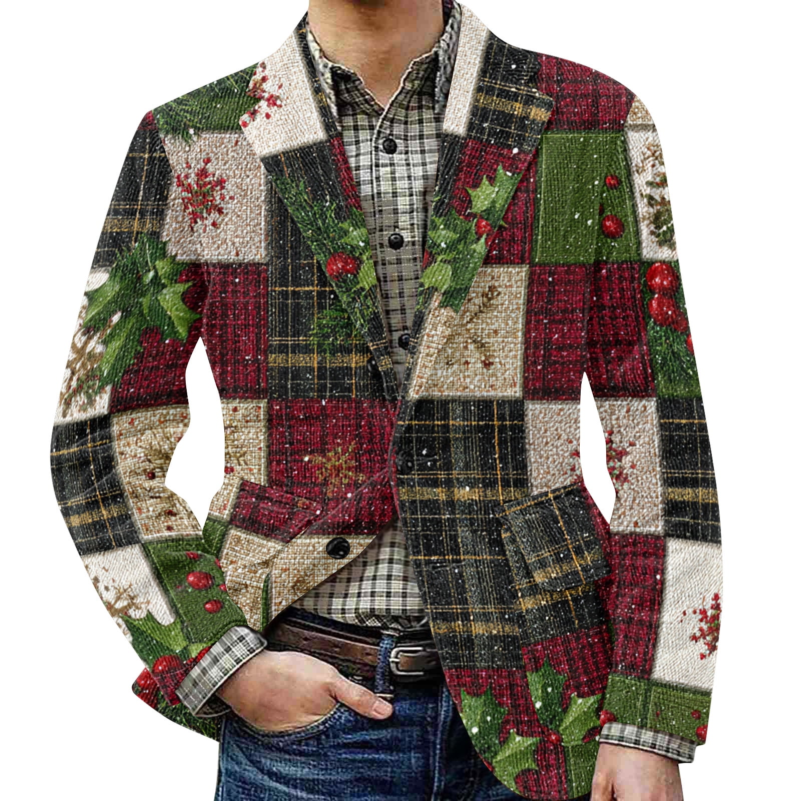 CharmCyan Men's Ugly Christmas Corduroy Warm Pocket Suit Jacket ...