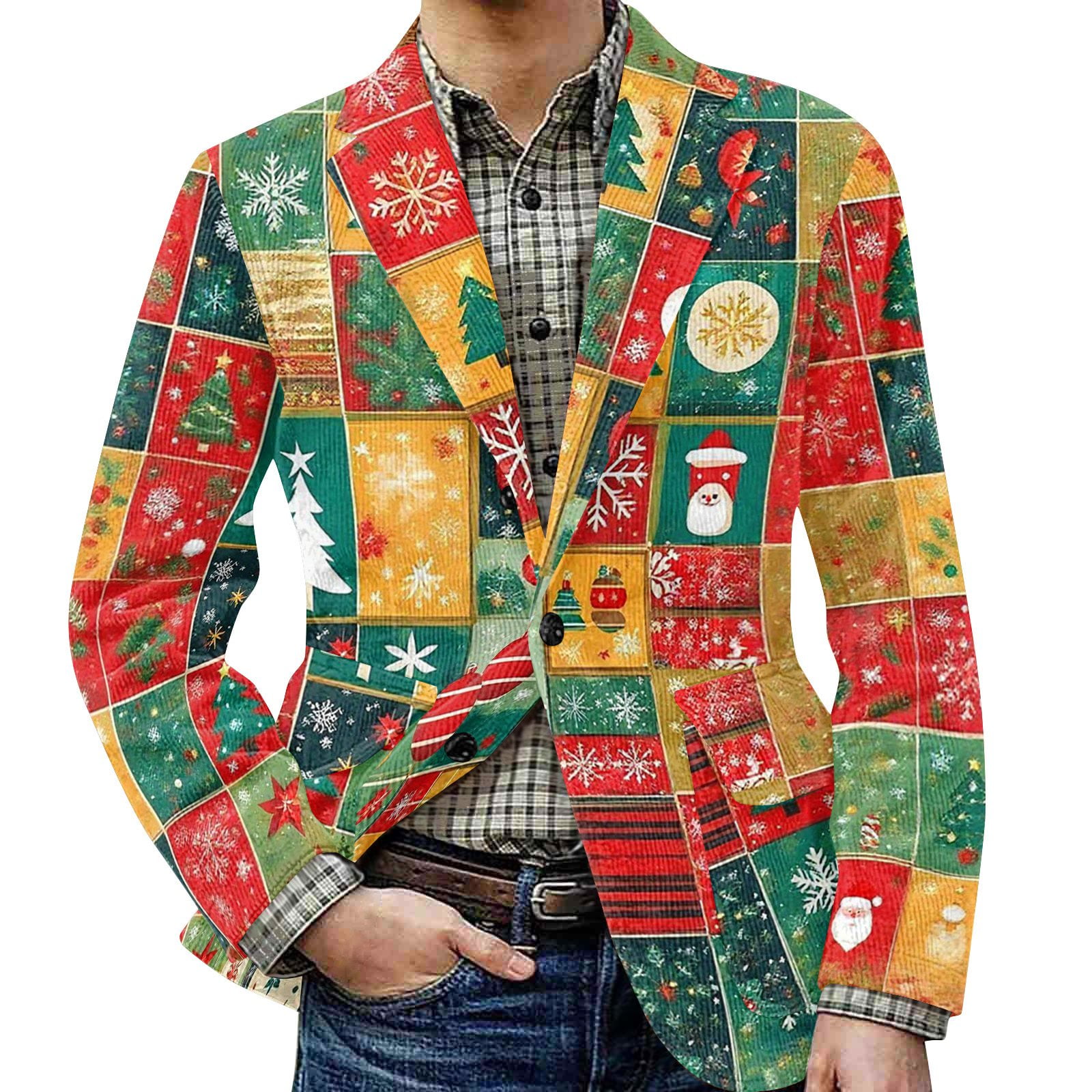 CharmCyan Men's Ugly Christmas Corduroy Warm Pocket Suit Jacket ...