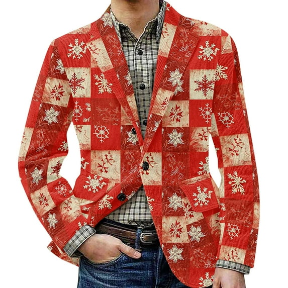 CharmCyan Men's Ugly Christmas Corduroy Warm Pocket Suit Jacket ...