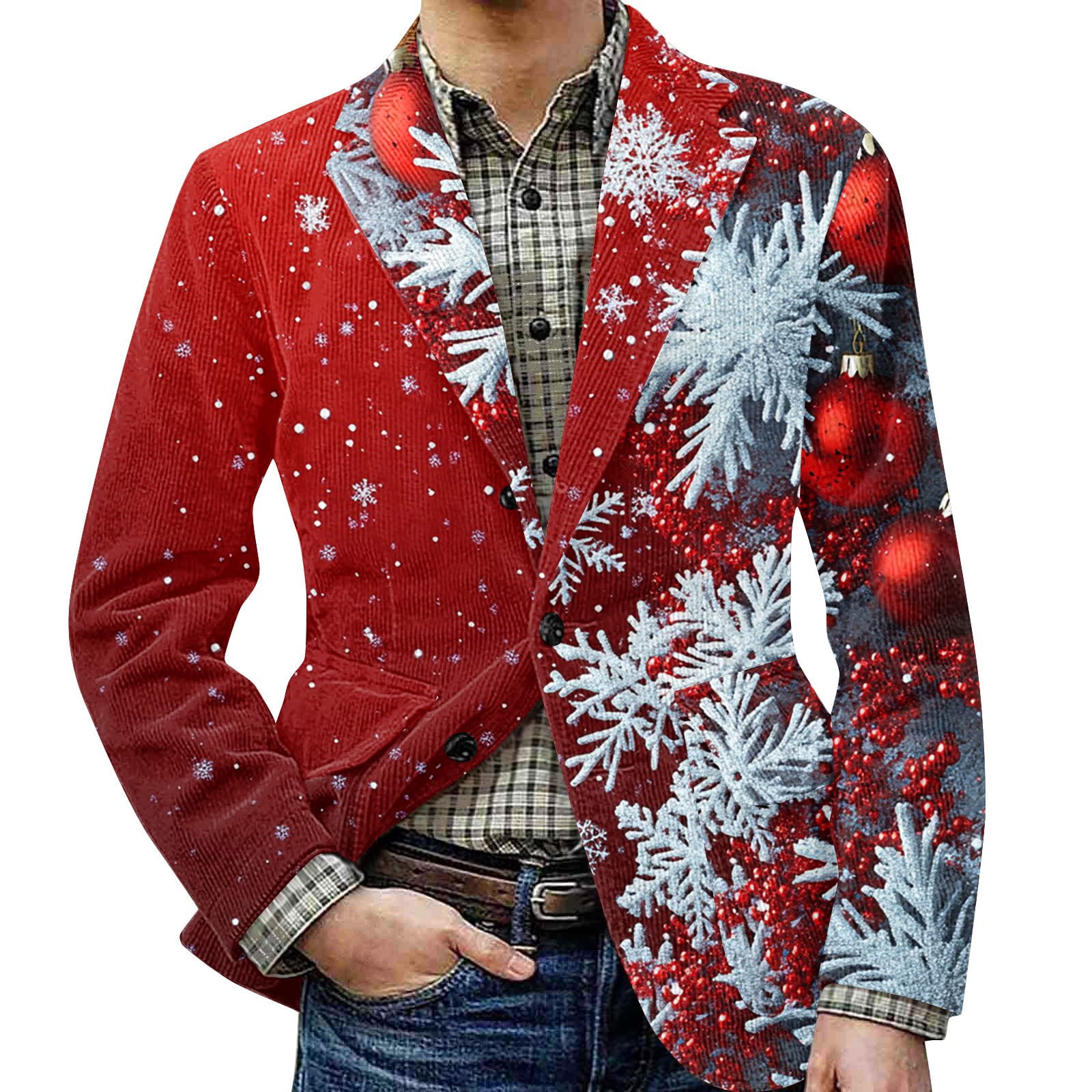 CharmCyan Men's Ugly Christmas Corduroy Warm Pocket Suit Jacket ...
