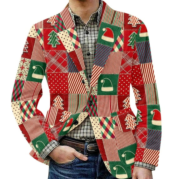 CharmCyan Men's Ugly Christmas Corduroy Warm Pocket Suit Jacket ...