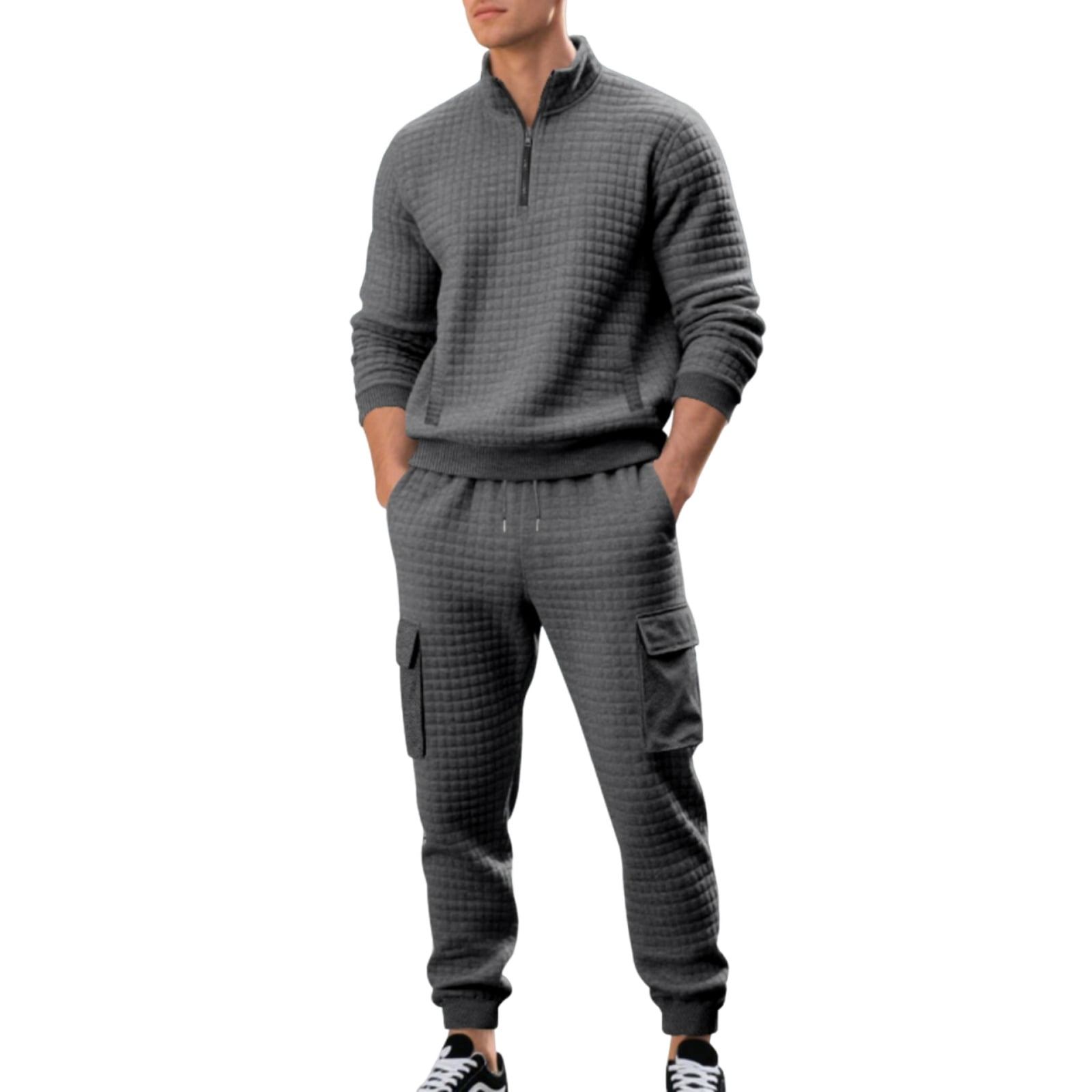 CharmCyan Men's Waffle Knit Pullover Sweatshirt and Cargo Jogger Pants ...