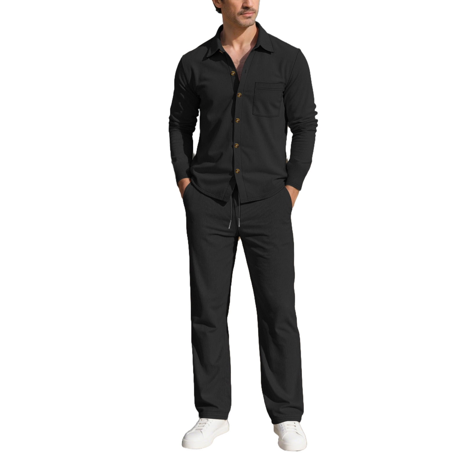 CharmCyan Men's Long Sleeve Button Down Shirt and Drawstring Pants Set ...
