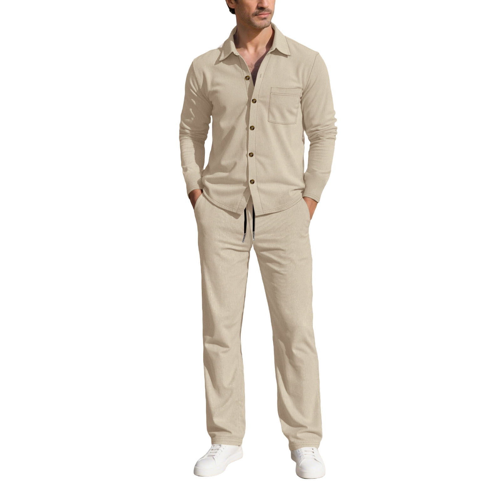 CharmCyan Mens Casual Long Sleeve Button Down Shirt And Pants Set ...