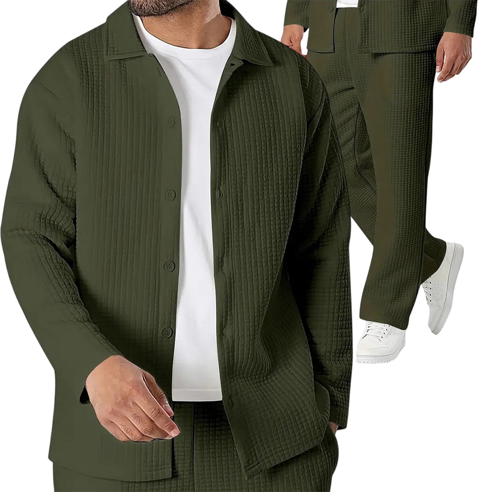CharmCyan Mens Long Sleeve Button Down Shirt and Pants Set Casual ...