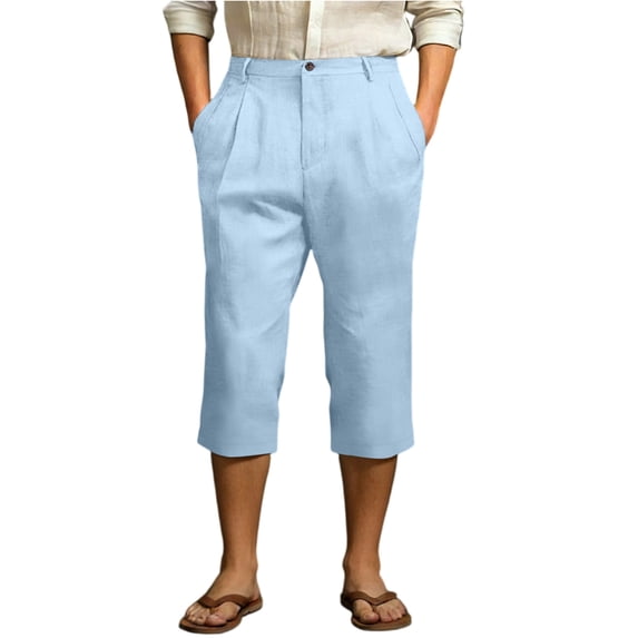 CharmCyan Mens Loose Fit Cropped Trousers Relaxed Waist Pleated Cotton ...