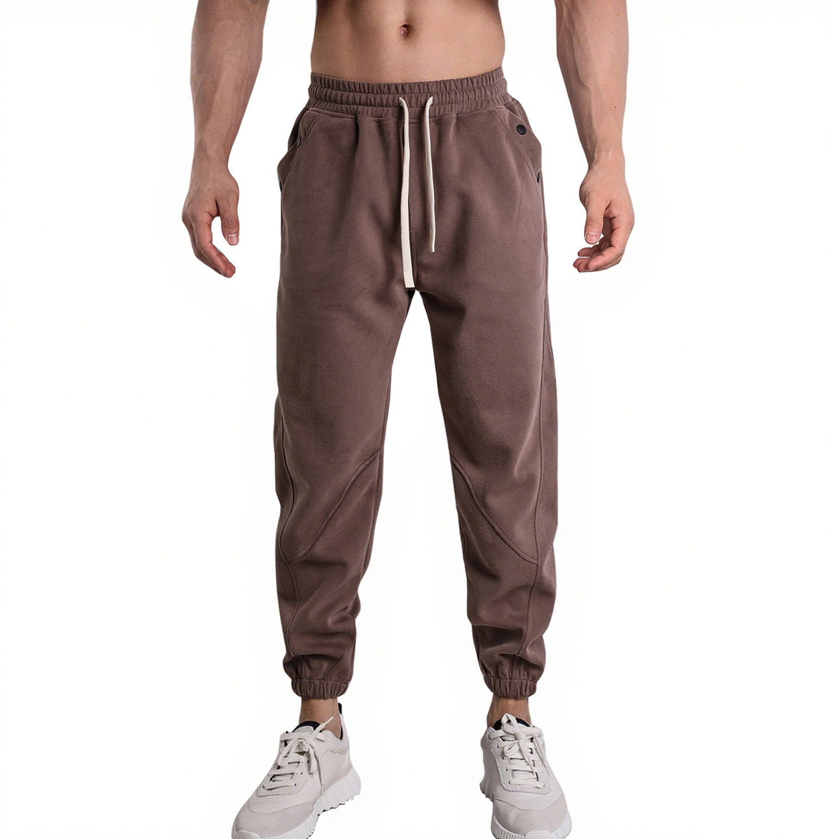 CharmCyan Sweatpants Men's Loose Running Fitness Cropped Pants Coffee M ...