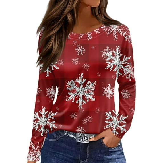 CharmCyan Women Christmas Long Sleeve Crew Neck Santa Print Pullover ...