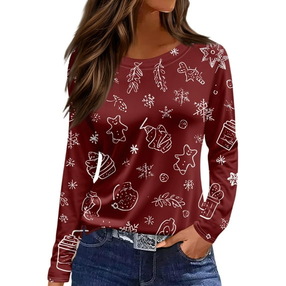 CharmCyan Women Christmas Long Sleeve Crew Neck Santa Print Pullover ...