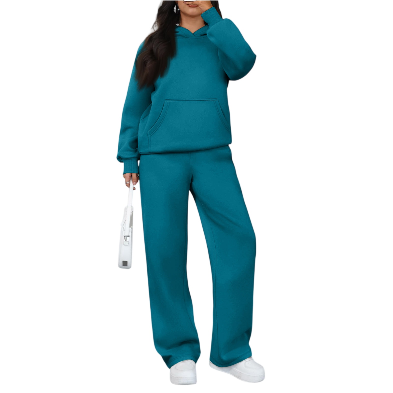 CharmCyan Women Hooded Pullover Sweatshirt and Wide Leg Pants Two Piece ...