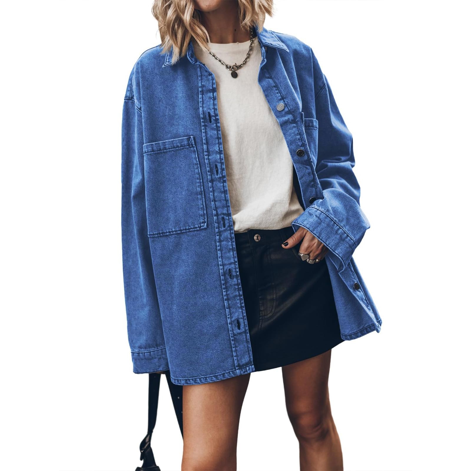 CharmCyan Women Oversized Denim Shirt Jacket Long Sleeve Button Down ...