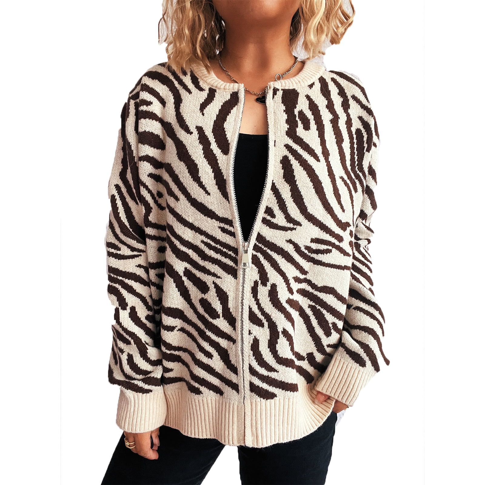 CharmCyan Women's Casual Fashionable Color Block Print Crw Neck Knit ...