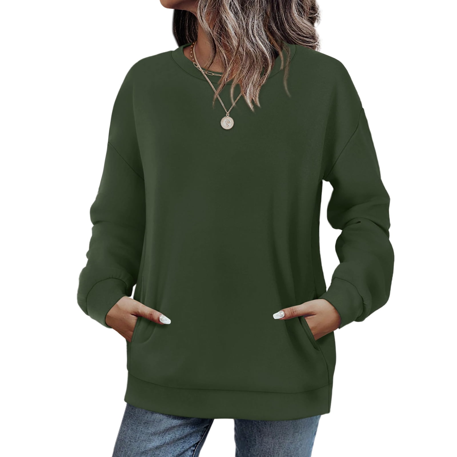 CharmCyan Women's Casual Long Sleeve Crewneck Sweatshirt with Pockets ...