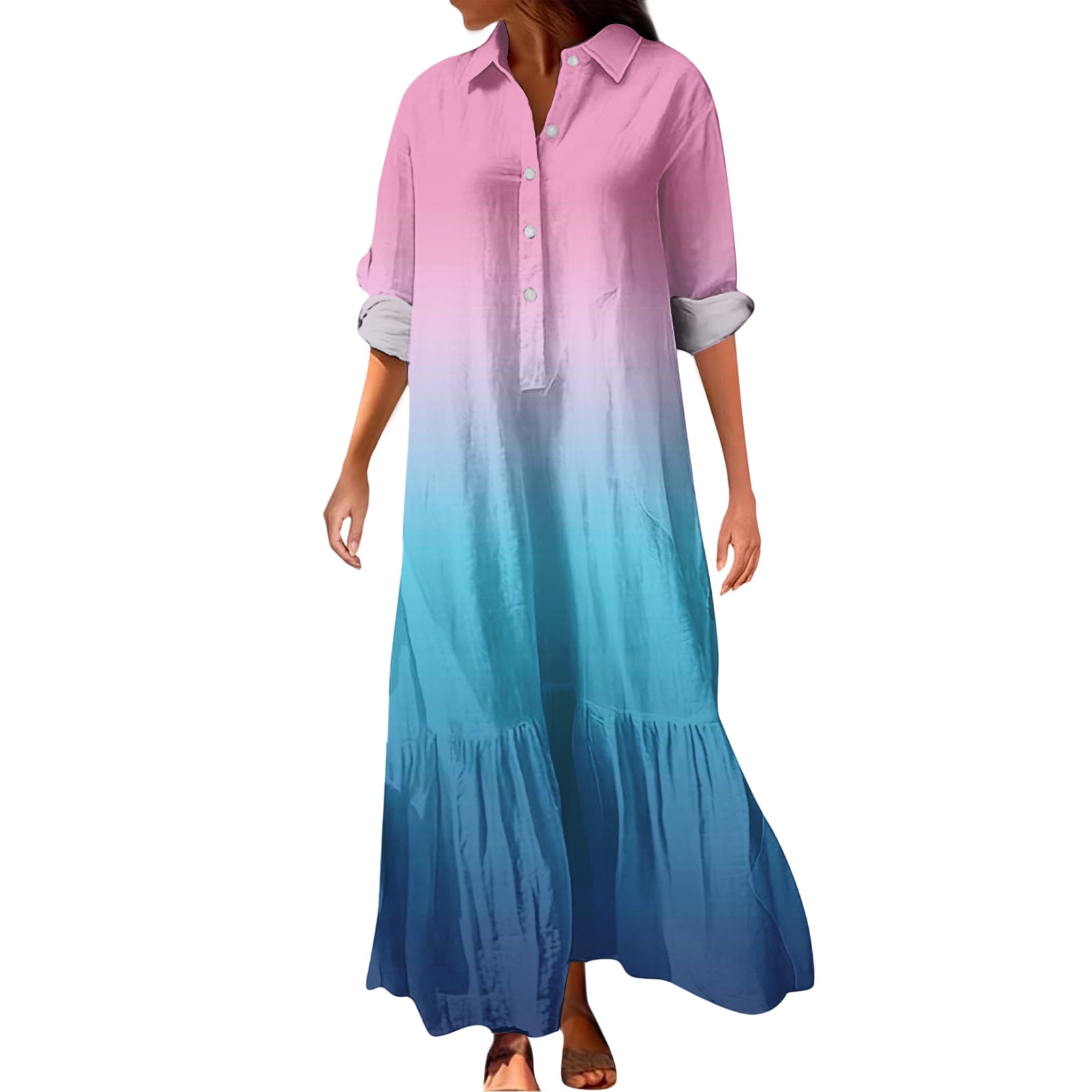 CharmCyan Women's Casual Loose Fashionable Gradient Color Printed Dress ...