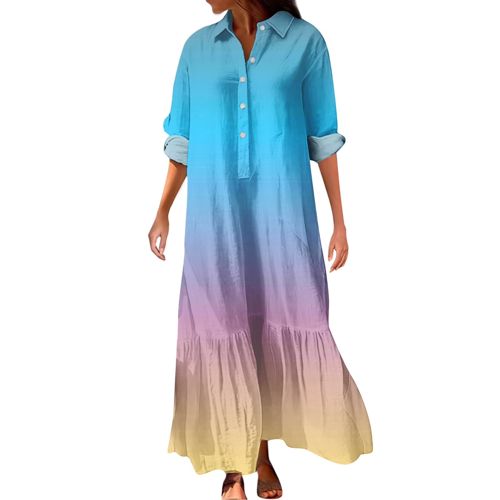 CharmCyan Women's Casual Loose Fashionable Gradient Color Printed Dress ...